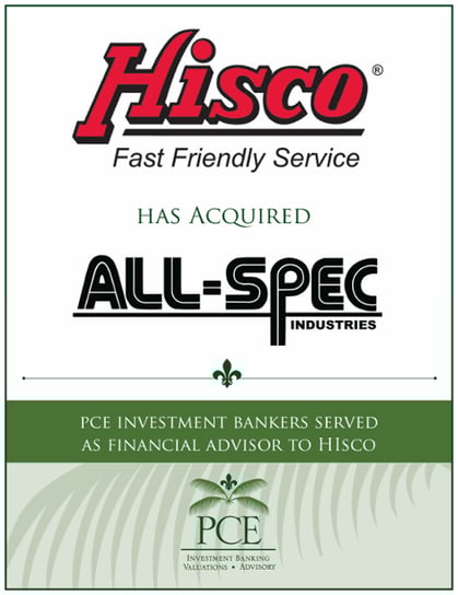 PCE Advises Hisco on Acquisition of All-Spec Industries