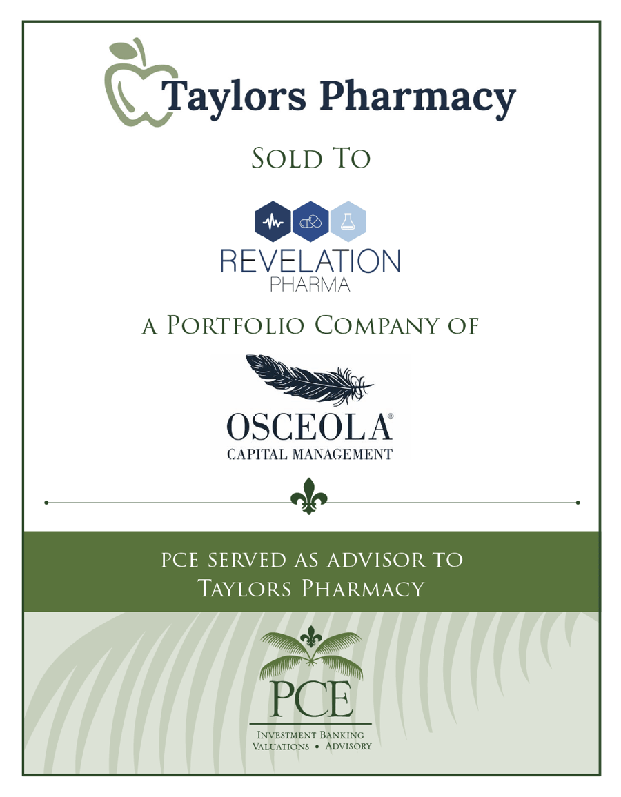 Taylors Pharmacy's Sale to Revelation Pharma | PCE Investment Bankers